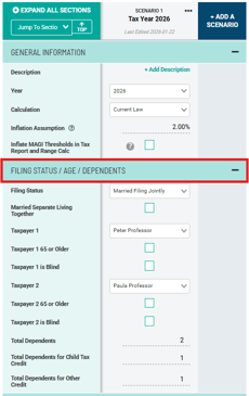 Editing Filing Status and Family Details