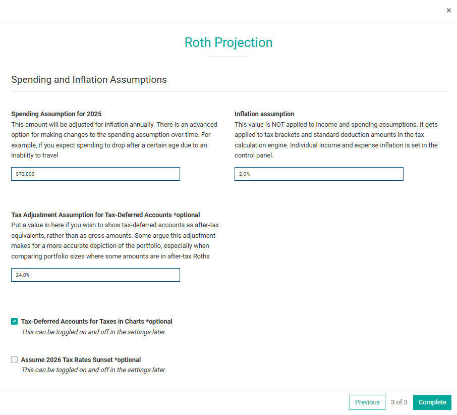 Roth Projection Tool