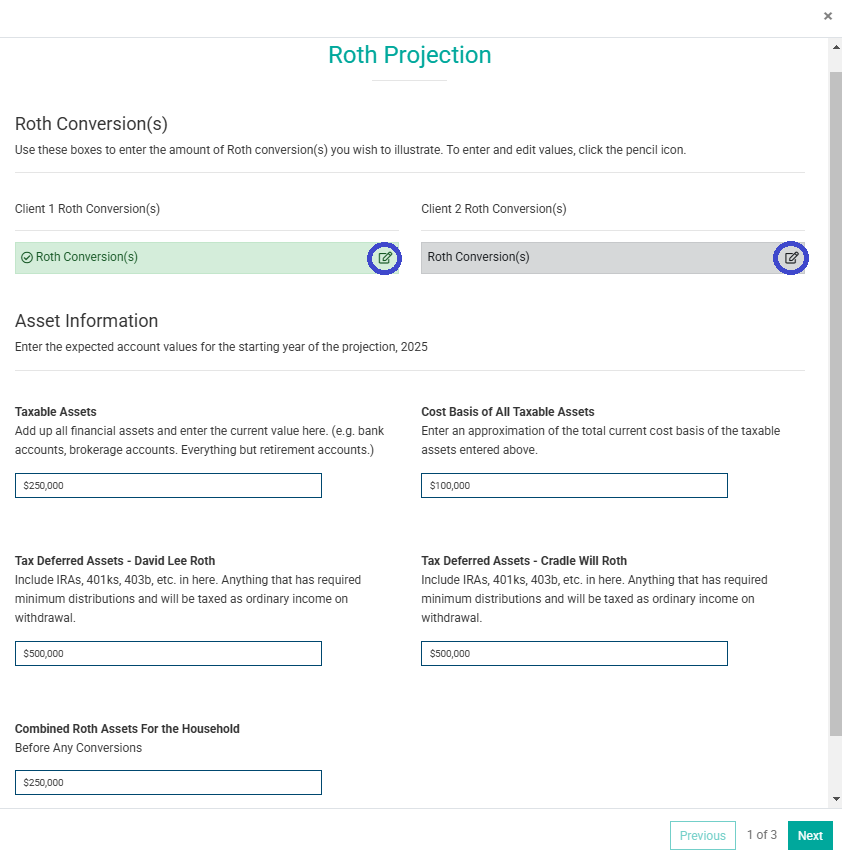 Roth Projection Tool