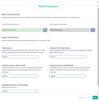 Roth Projection Tool