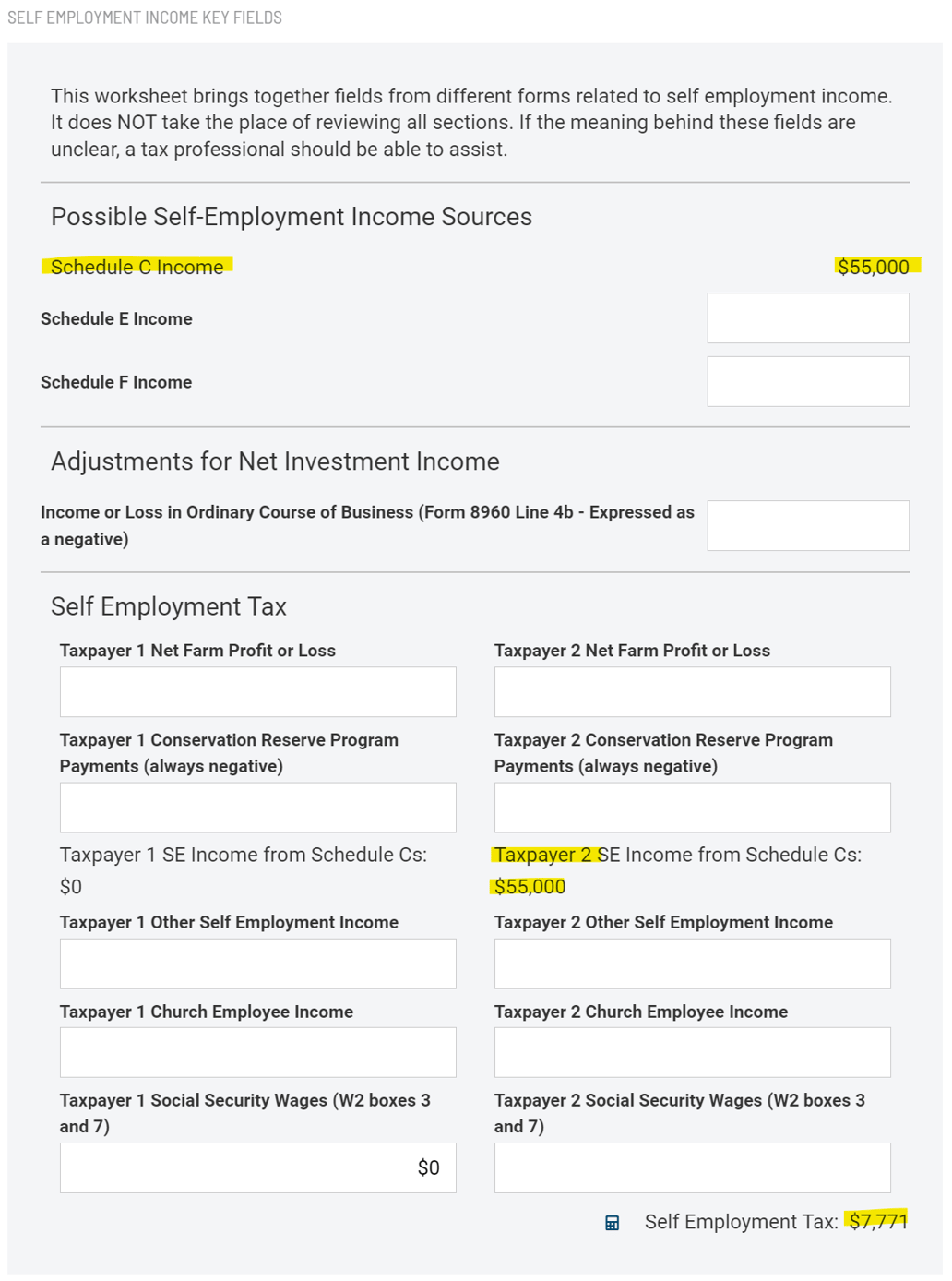 How do I model Schedule C Income?