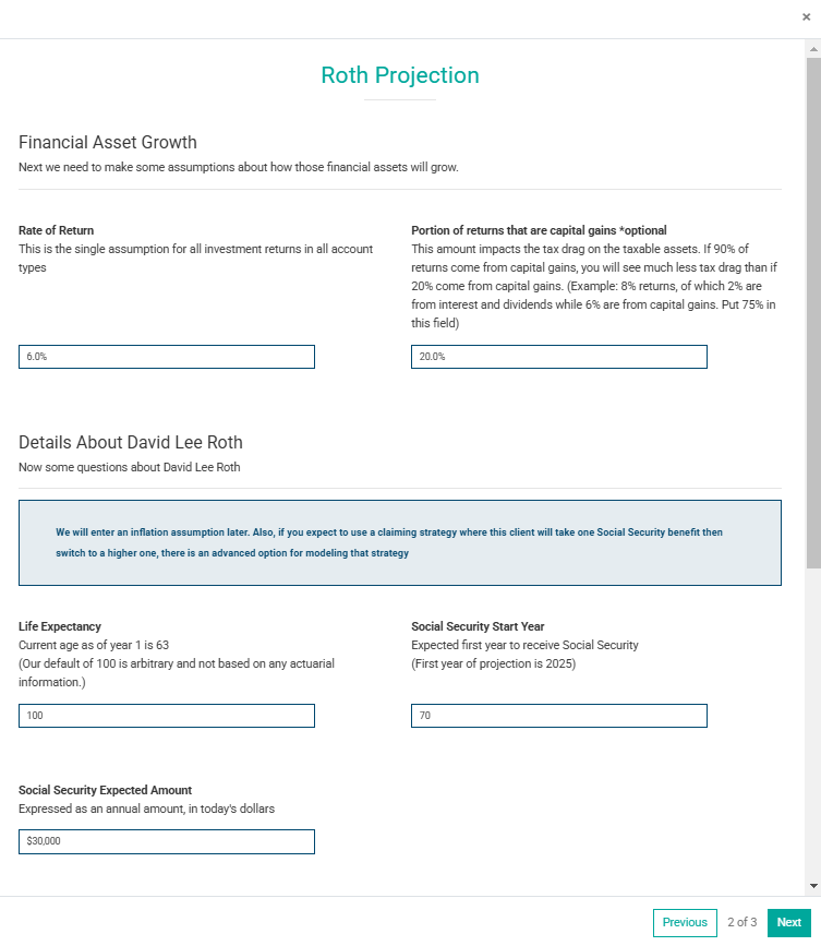 Roth Projection Tool
