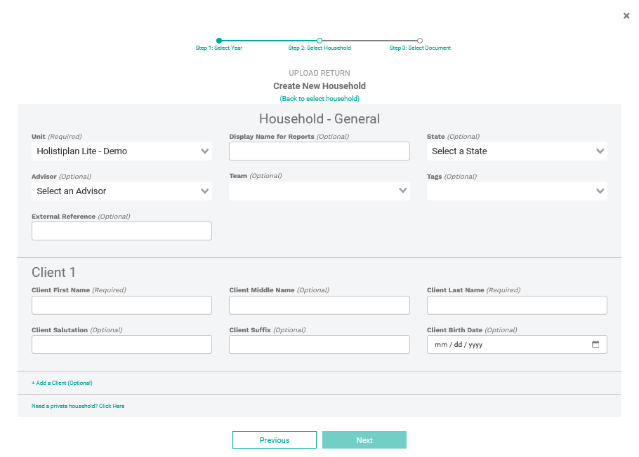 How do I create a new household?
