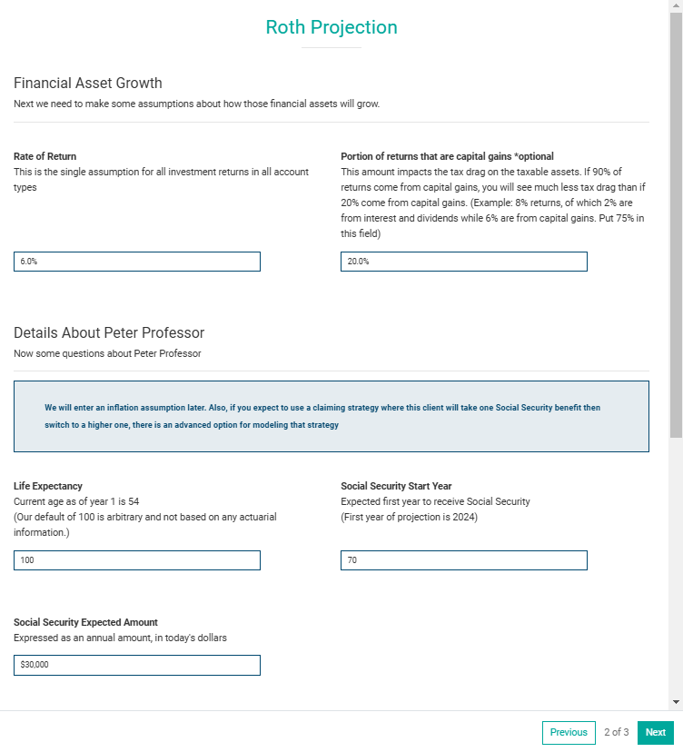 Roth Projection Tool