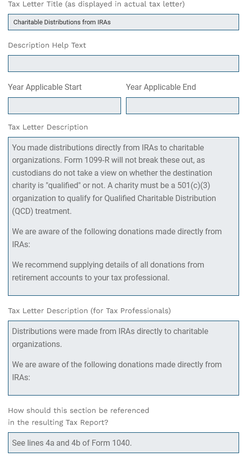 What is the Tax Letter Checks Section of the Tax Report?