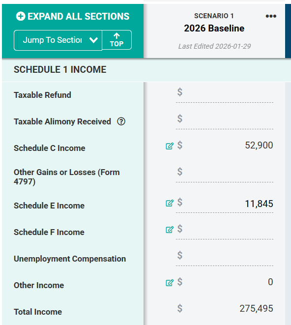 Modeling Schedule 1 Income